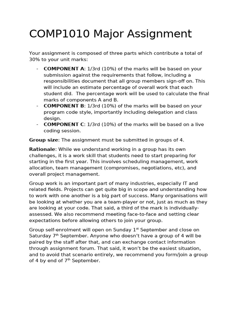 COMP1010 Major Assignment Specifications | PDF