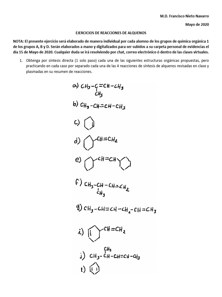 EJERCICIOS DE REACCIONES DE ALQUENOS | PDF