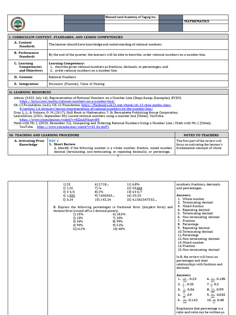 DLL Matatag - Math 7 q1 w7 - 104915 | PDF
