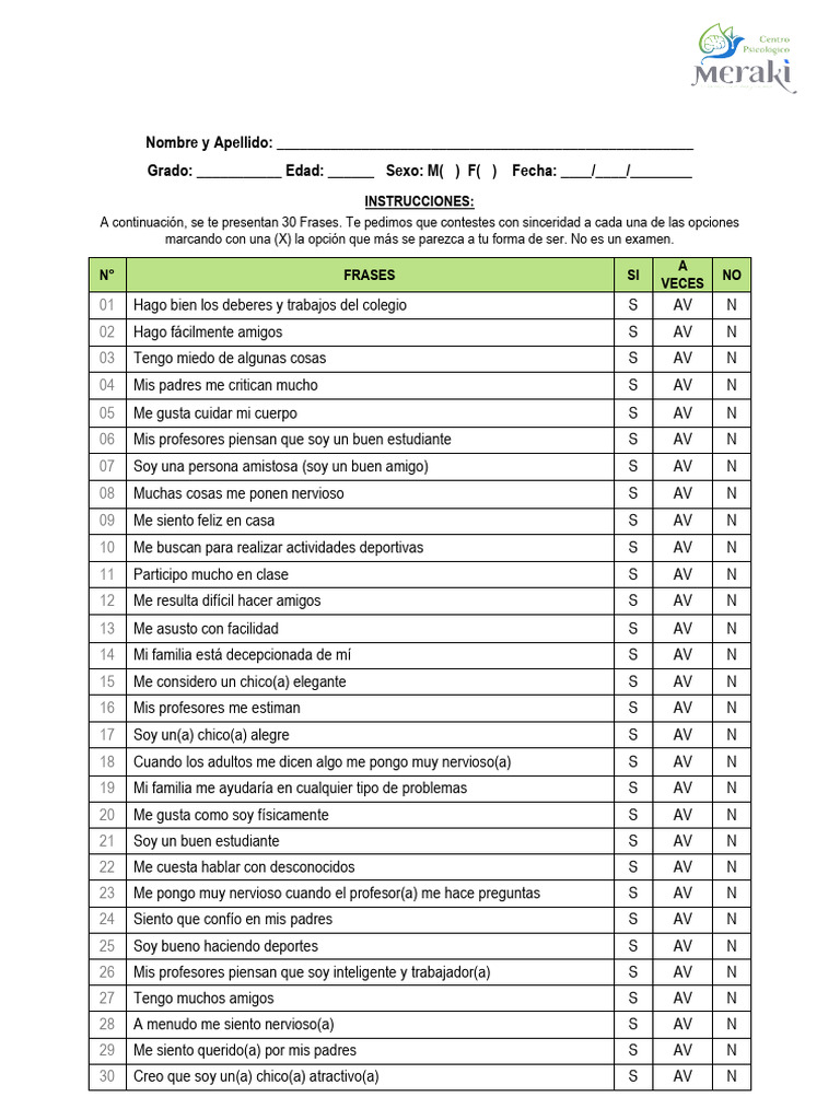 TEST AF5 - AUTOCONCEPTO-Adolescentes | PDF