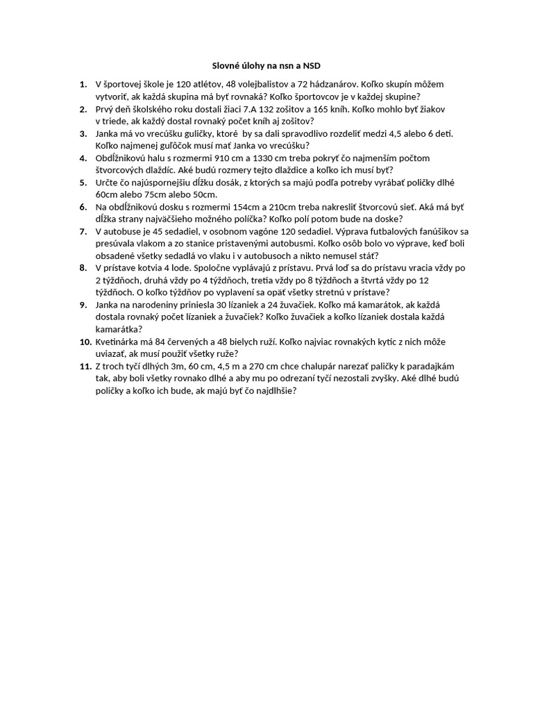 NSN+NSD - Slovné Úlohy | PDF