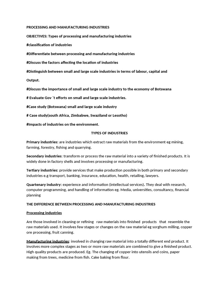 Processing and Manufacturing Industries | PDF