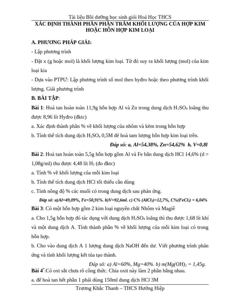 Bai Tap Xac Dinh Ve Khoi Luong Cua Hon Hop Kim Loai | PDF