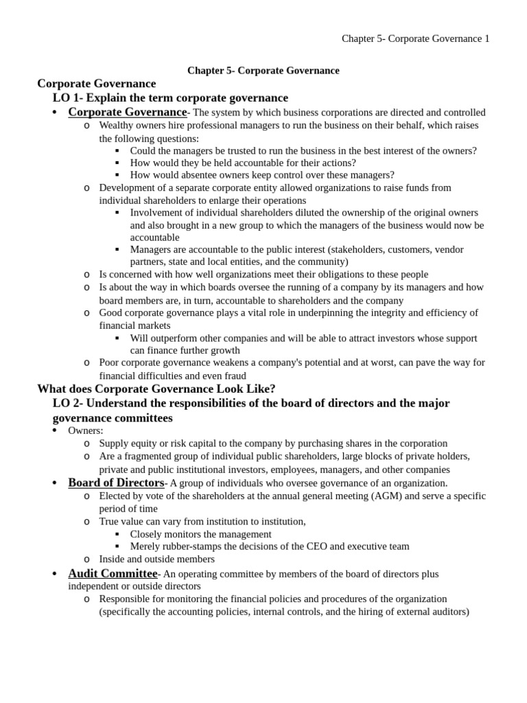 Chapter 5 Corporate Governance | PDF