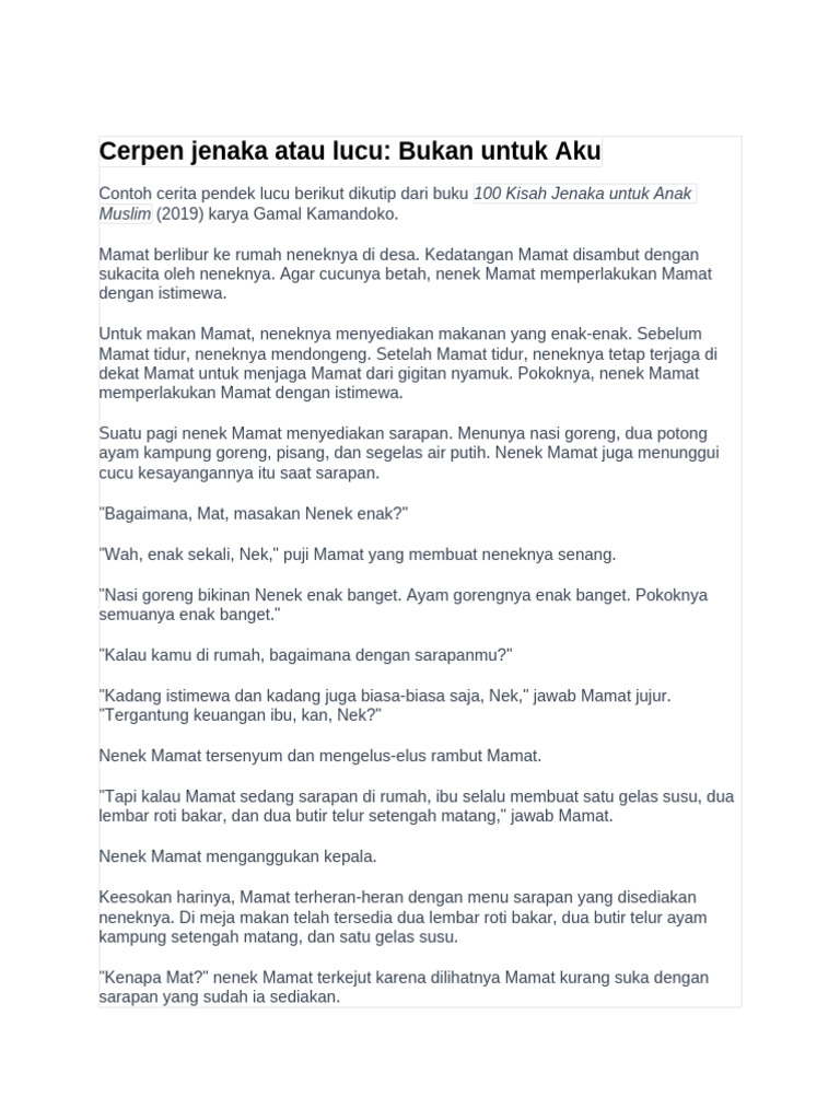 Cerpen Jenaka Atau Lucu | PDF