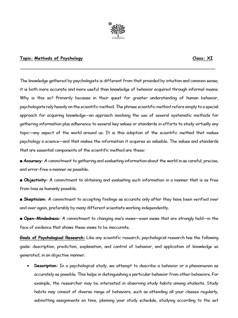 Methods of Psychology - Part 1 (Handout) | PDF
