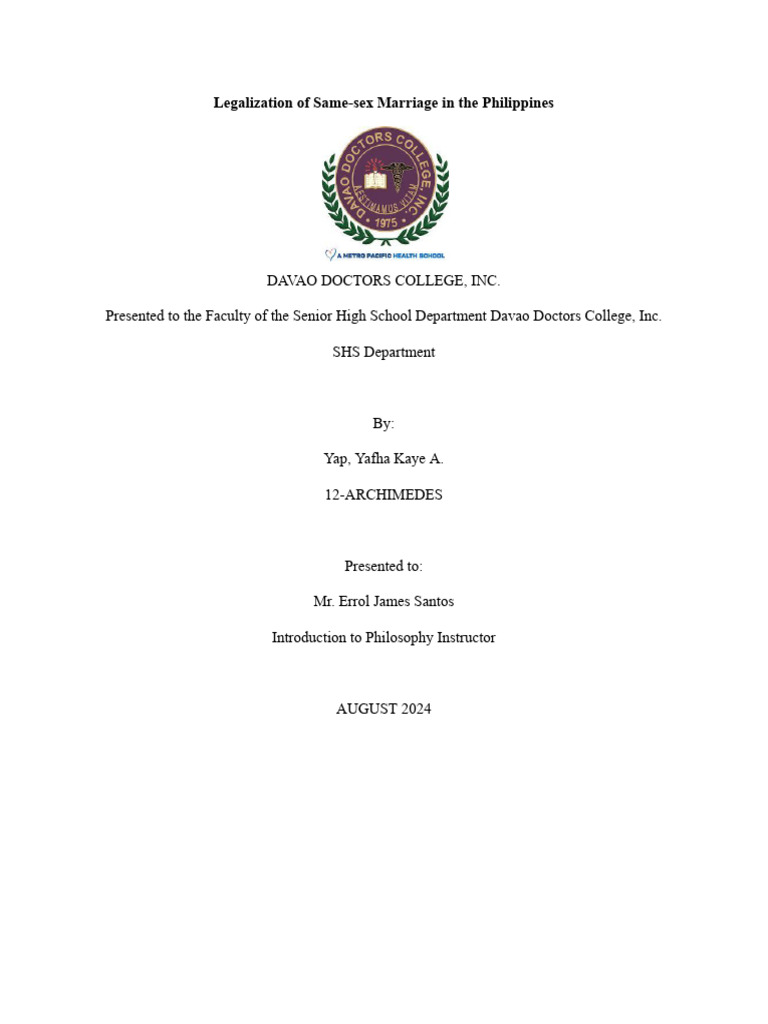 Affirmative Legalization Of Same Sex Marriage In The Philippines Pdf 7825