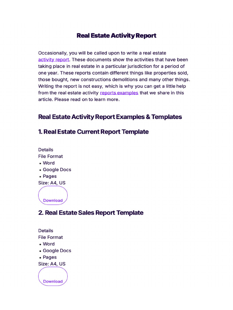 Real Estate Activity Report | PDF