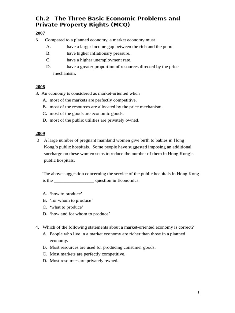 Ch. 2 - The Three Basic Economic Problems and Private Property Rights ...