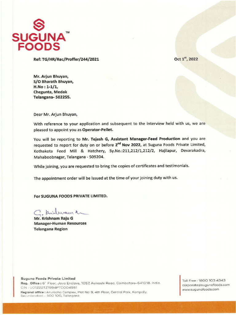 Arjun Bhuyan Offer Letter | PDF