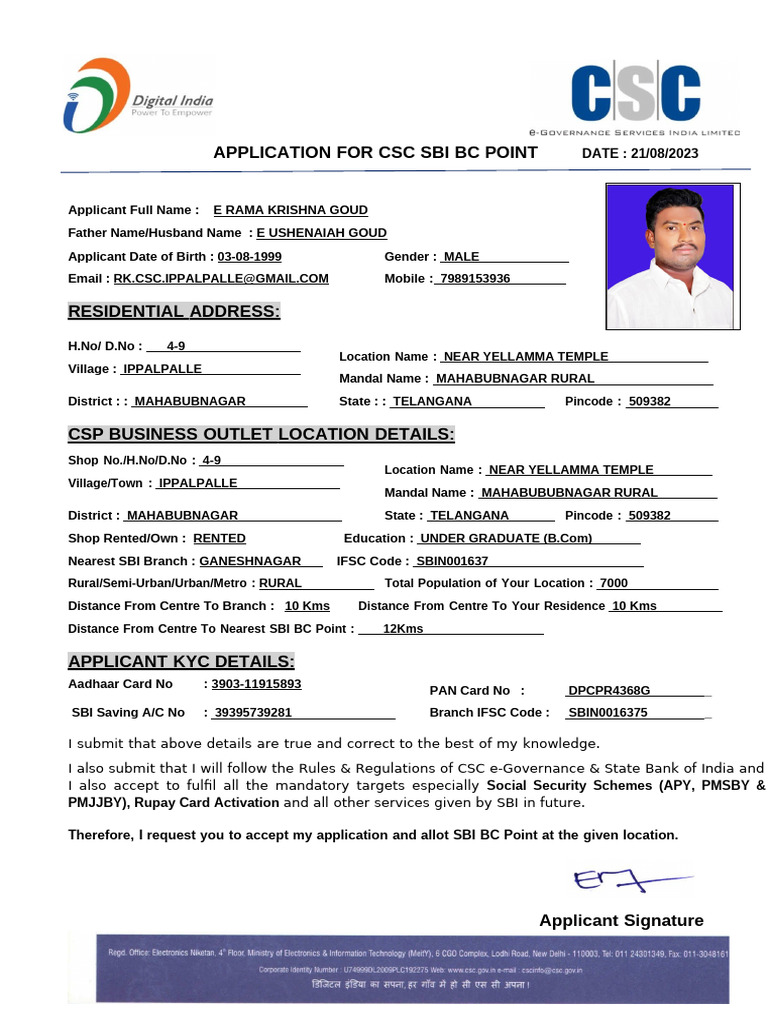 SBI BC -Application Form (2) | PDF
