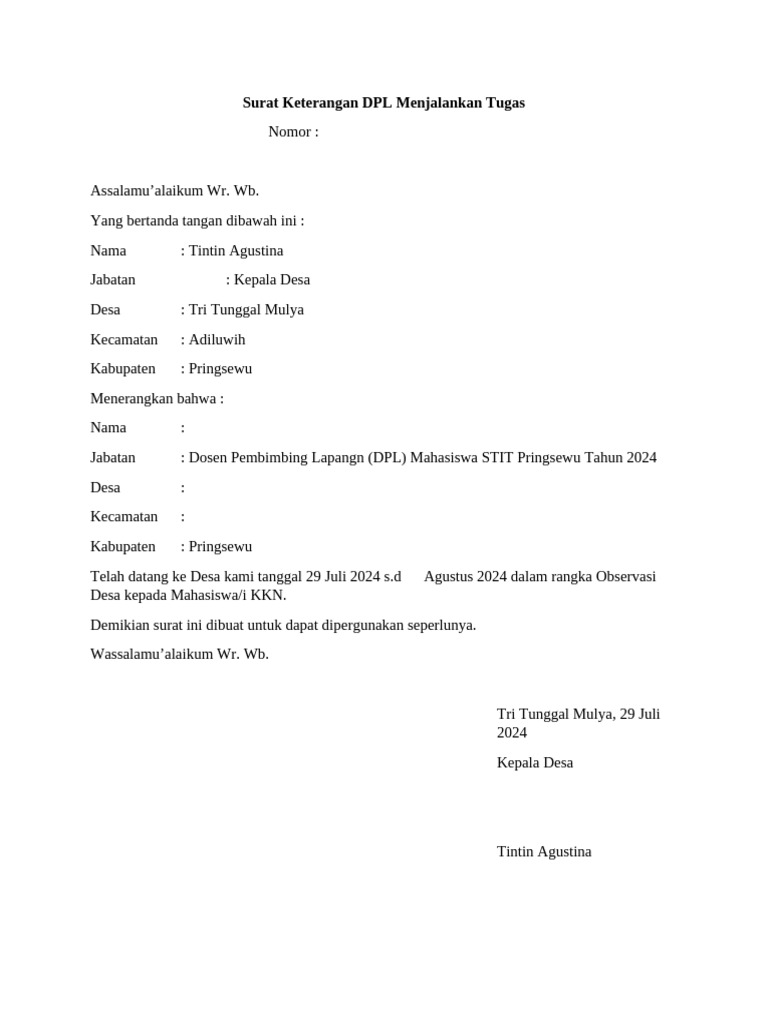 Surat Keterangan DPL Menjalankan Tugas | PDF
