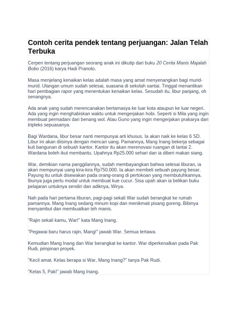 Contoh Cerita Pendek Tentang Perjuangan | PDF
