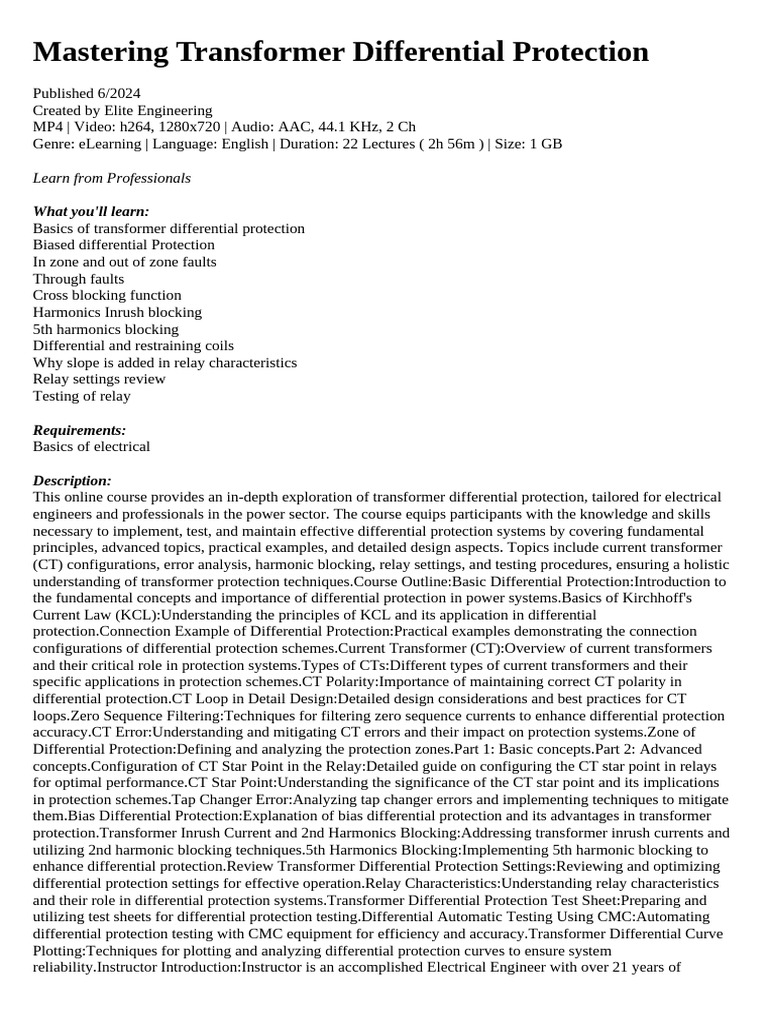 Mastering Transformer Differential Protection Pdf Transformer Science And Mathematics