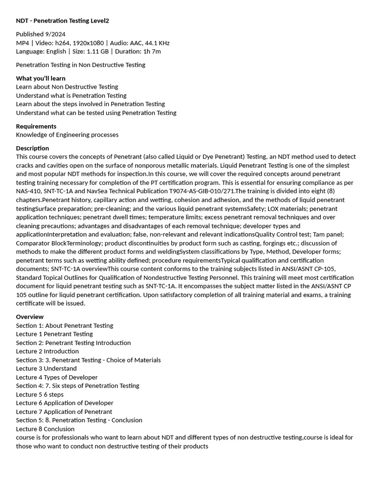 NDT - Penetration Testing Level2 | PDF | Nondestructive Testing