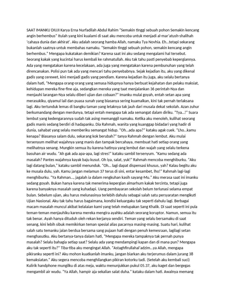 SAAT IMANKU DIUJI Karya Erna Nurfadilah Abdul Rahim | PDF