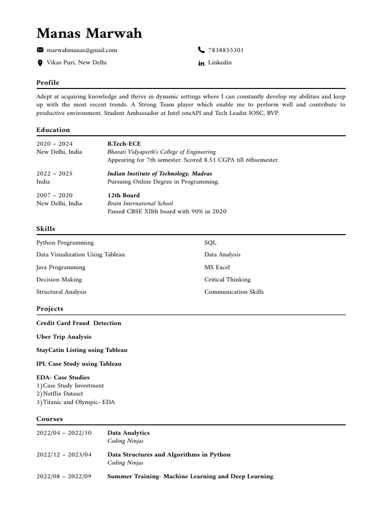 Manas Marwah BVCOE | PDF