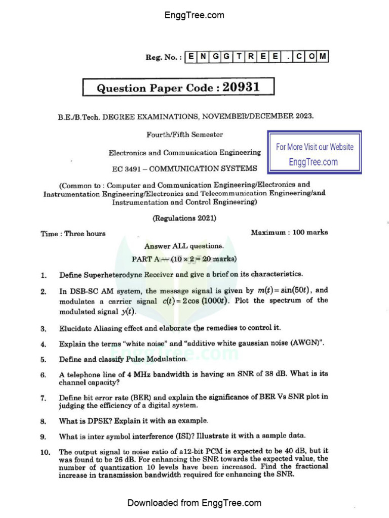 Communication System Question Papers | PDF | Computers