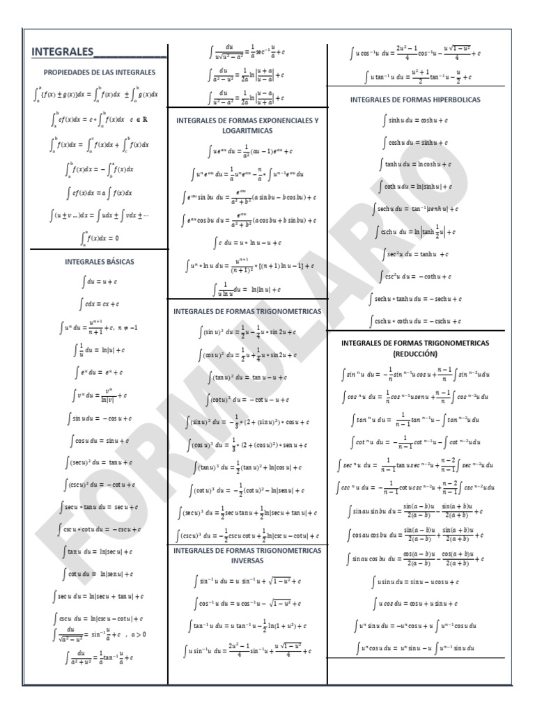 Formulario Completo de Integrales | PDF | Integral | Álgebra