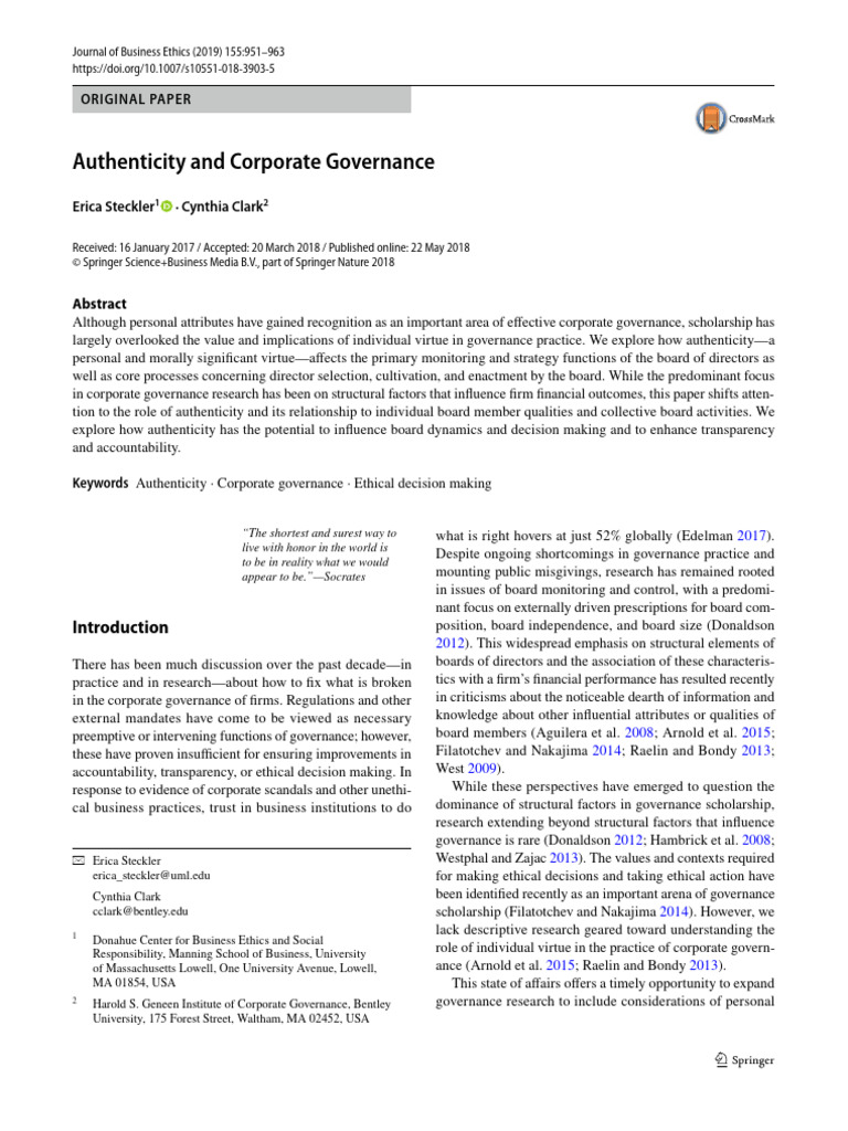 Authenticity and Corporate Governance | PDF