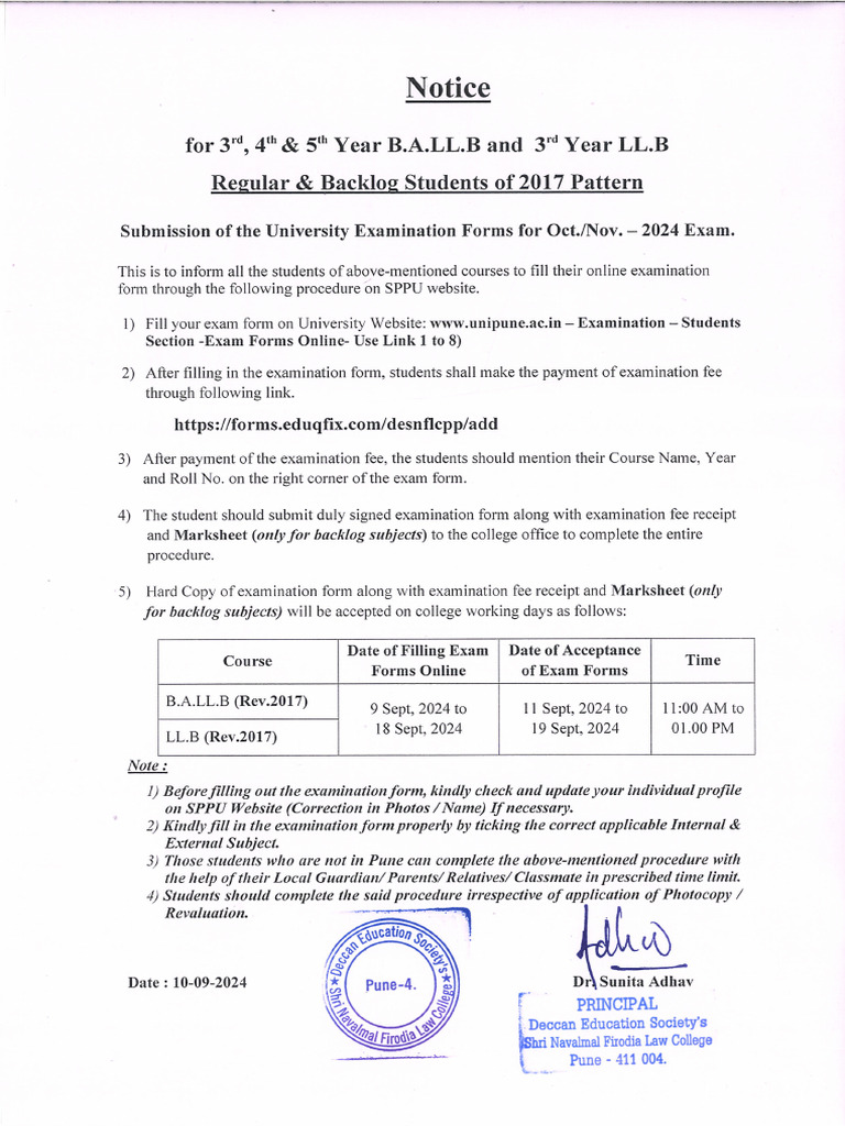 Exam Form Notice for Oct.2024 Exam. | PDF
