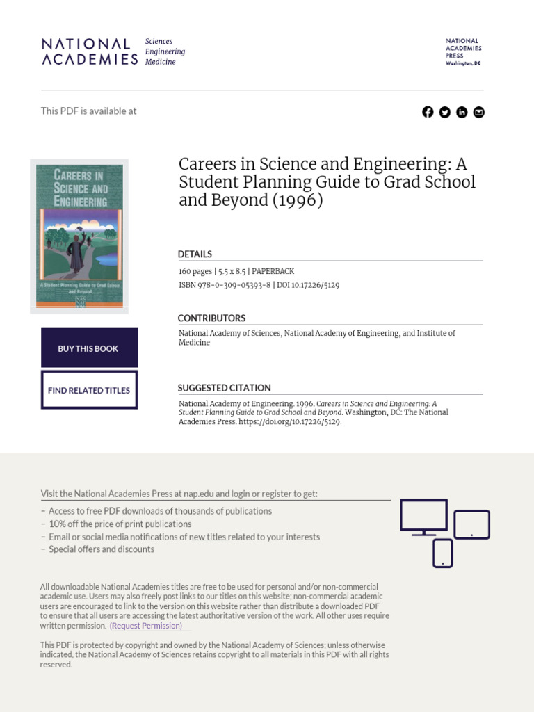 Careers in Science and Engineering: A Student Planning Guide To Grad School and Beyond (1996 ...
