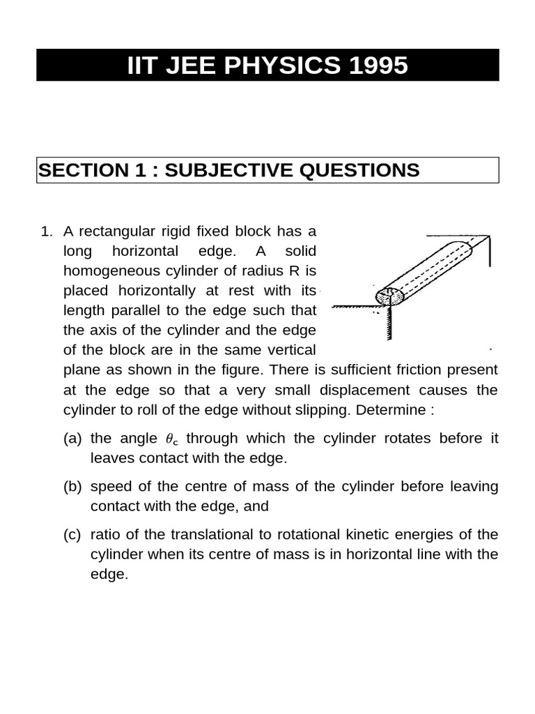 1995 - Physics (Incomplete) - IIT JEE | PDF | Liquids | Center Of Mass