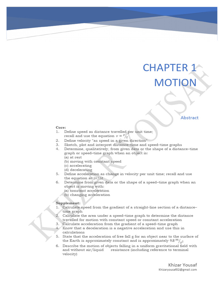 Chapter 1 Motion | PDF