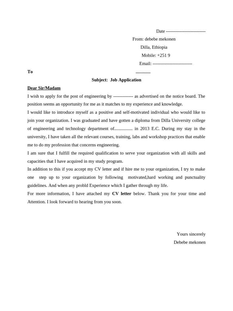 Engineering Job Application from Ethiopia | PDF