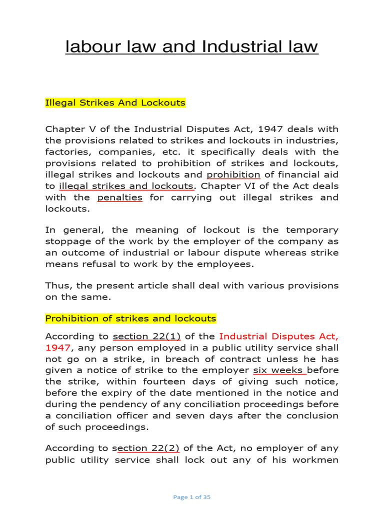 Labour Law - Industry Law | PDF | Layoff | Employment