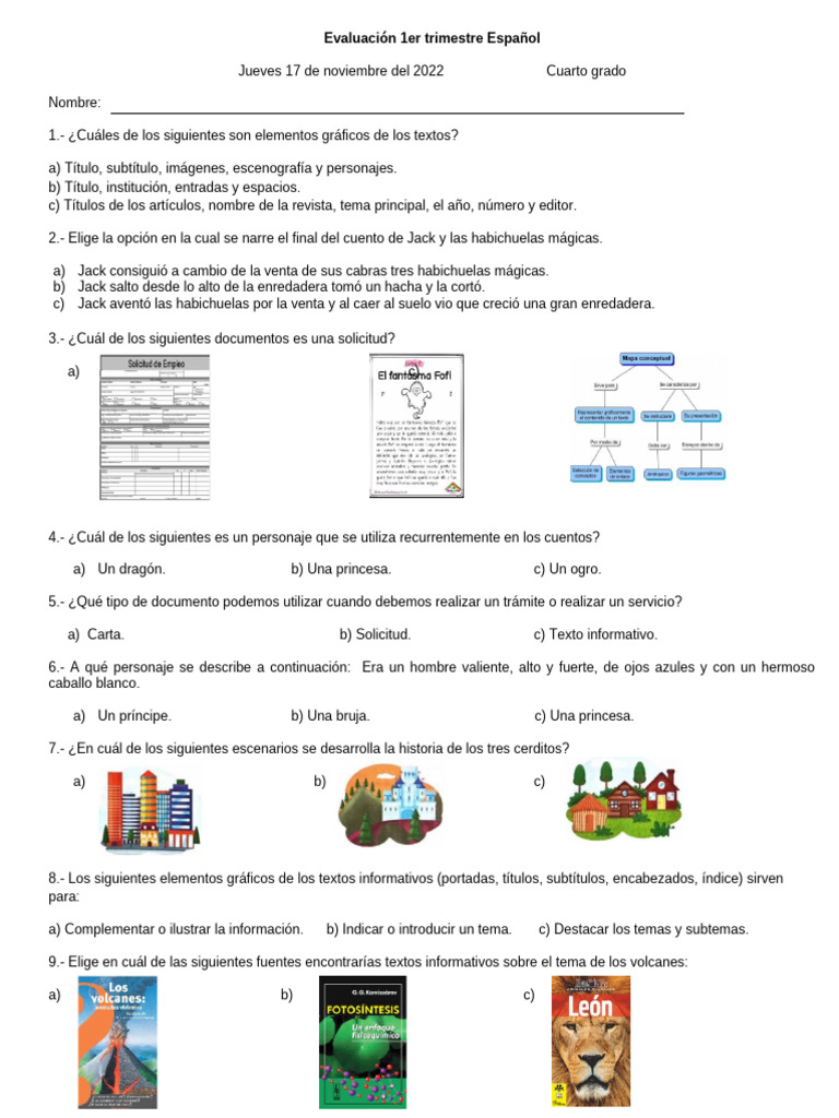 Examen Español 1er Trimestre | PDF