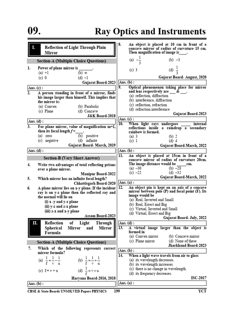Ray Optics Board Question Bank | PDF | Mirror | Teaching Methods ...