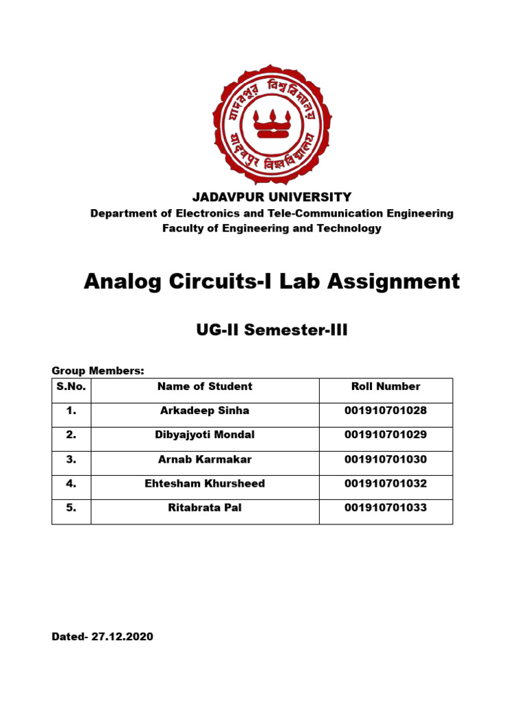 Analog Lab Assignment 1 (Revised) | PDF