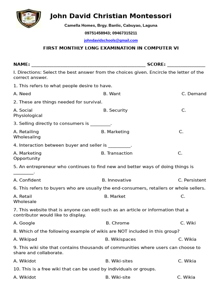 First-Monthly-Long-Examination-In-Computer Vi | PDF