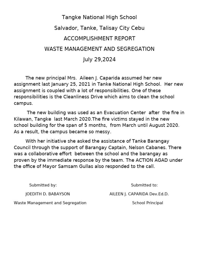 ACTION-AGAD Waste Management and Segregation Report | PDF