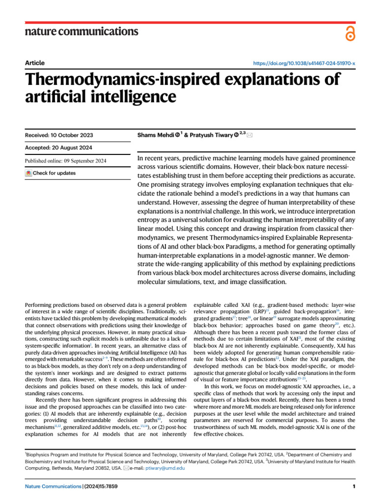 Thermodynamics-Inspired Explanations of Arti Cial Intelligence | PDF