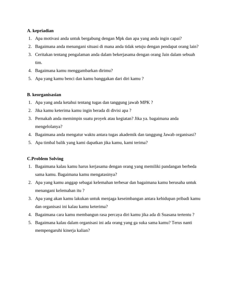 Pertnyaan Interview | PDF