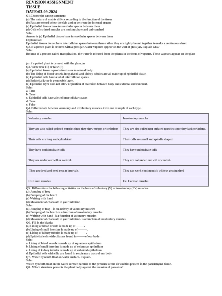 REVISION ASSIGNMENT 4 Tissue | PDF