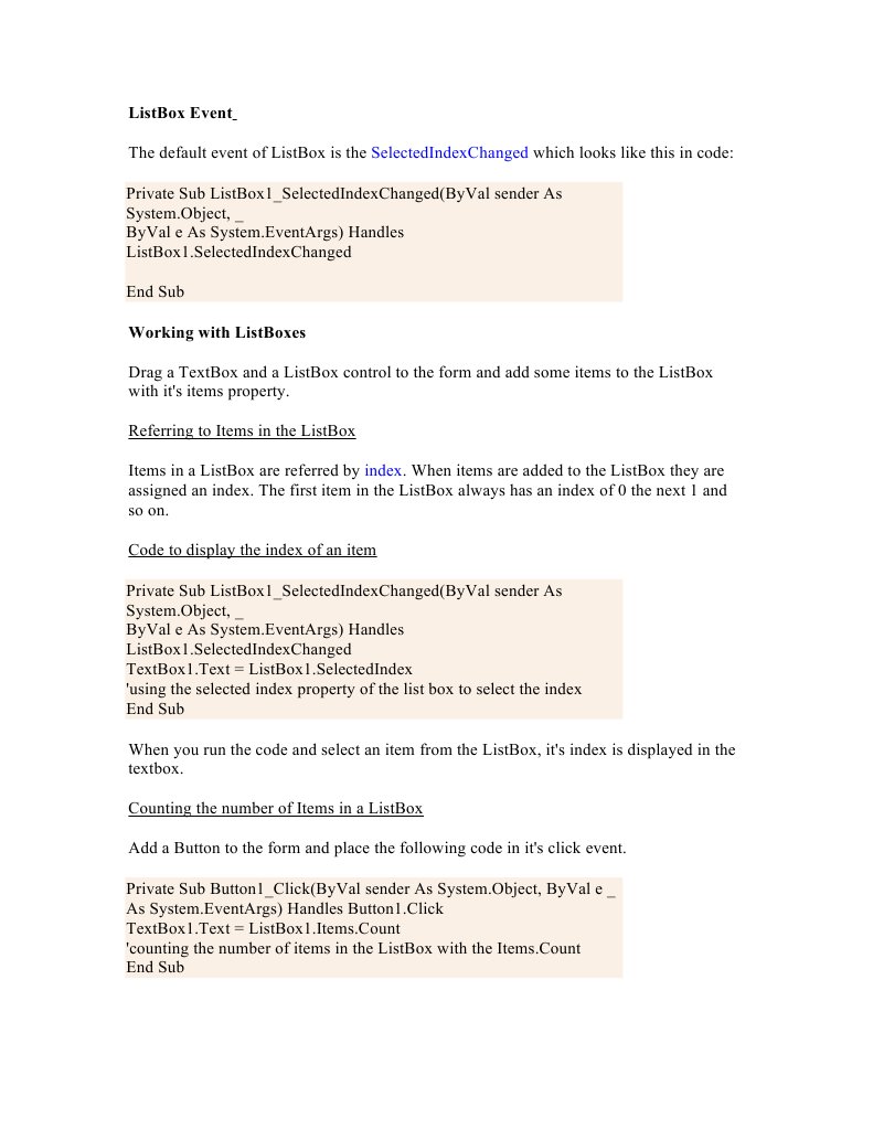 ListBox Event | PDF | Computing | Computer Programming