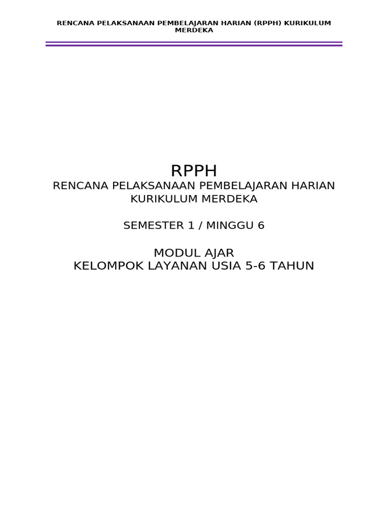 Modul Ajar RPPH TK B 5 6 Tahun Kurmer Smt1 Minggu 06 Minggu 10 | PDF