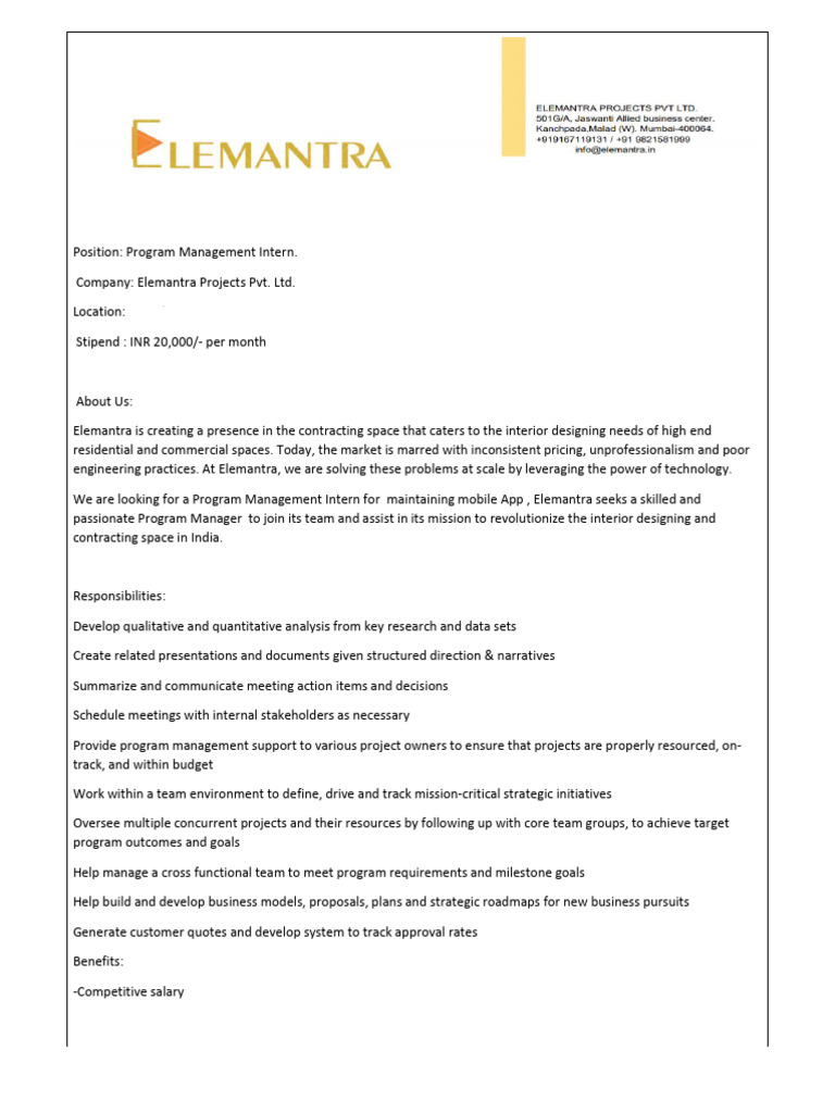 Program Management Intern JD | PDF