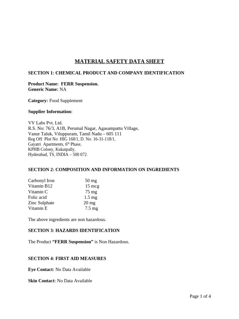 MSDS For FERR Suspension | PDF