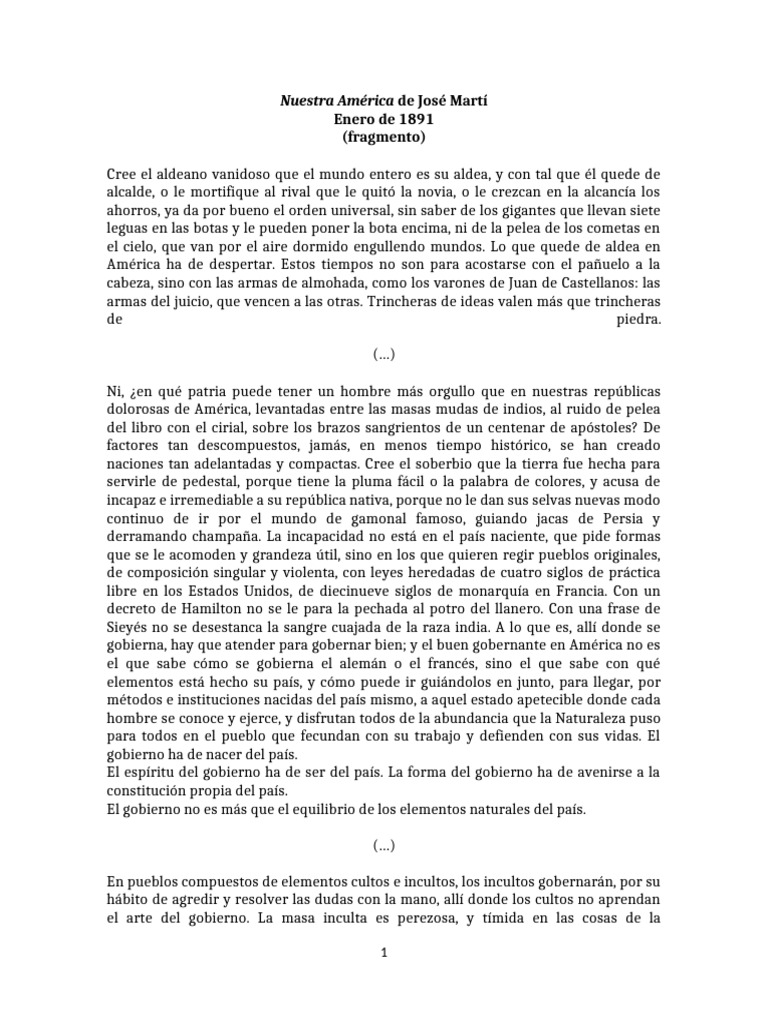 Nuestra América de Martí | PDF