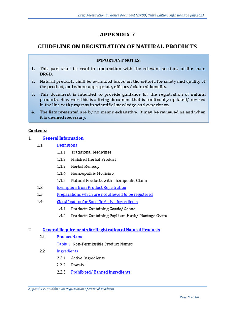 APPENDIX 7-Guideline On Registration of Natural Products | PDF
