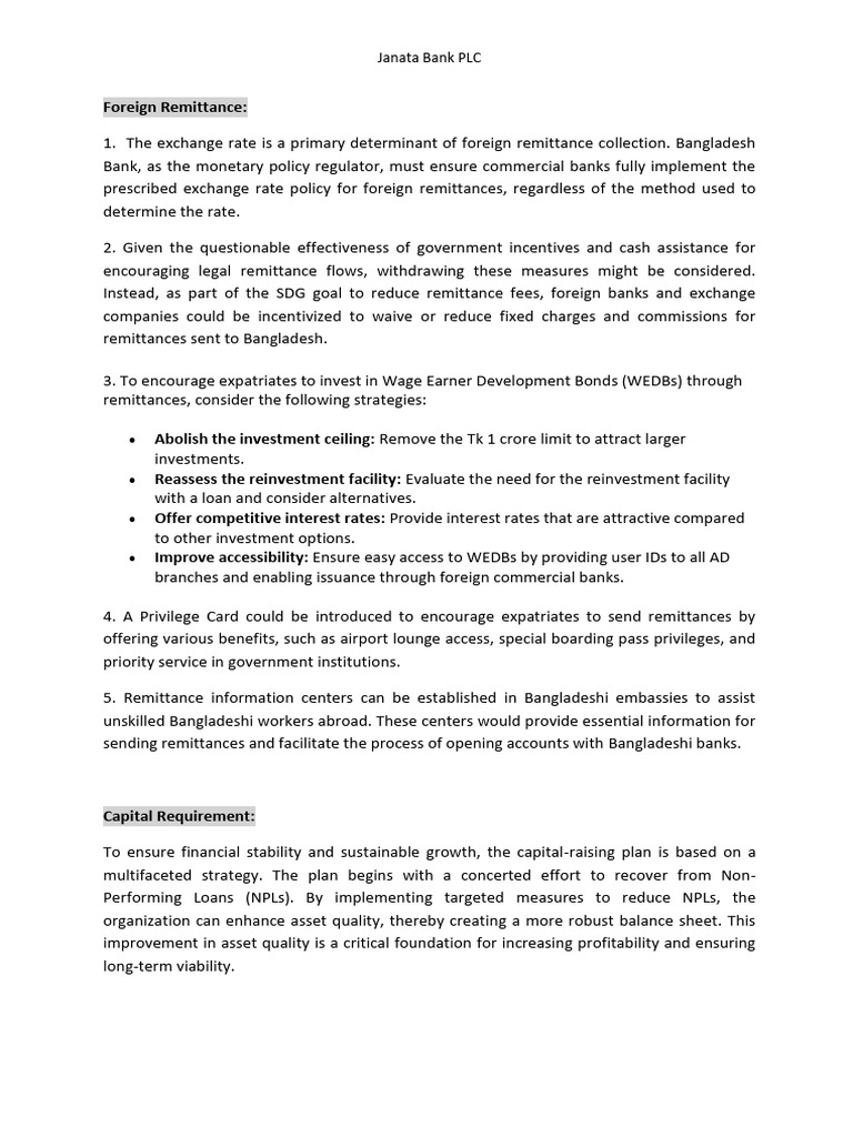 Suggestions by Janata Bank PLC | PDF