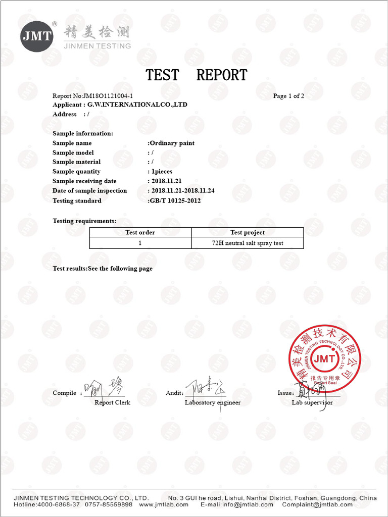 Normal Oil Paint Test Report | PDF
