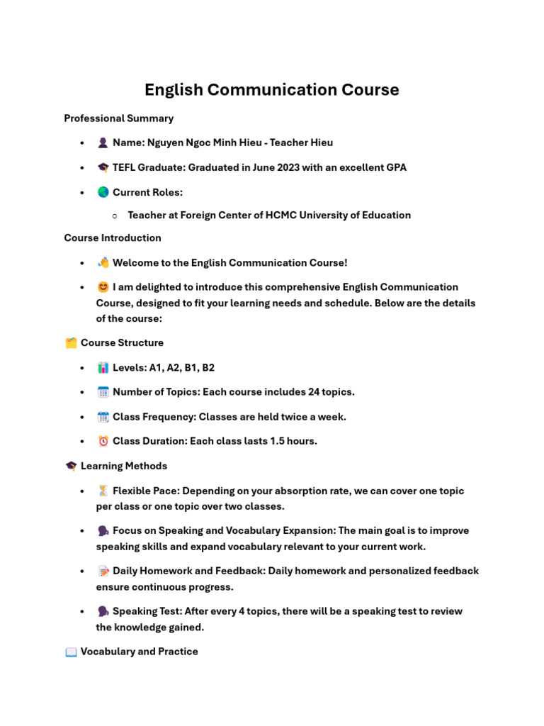 (English Communication Course) - Course Introduction | PDF