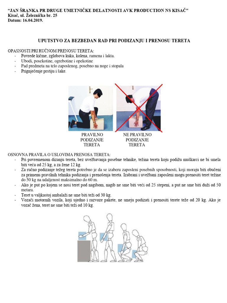 Uputstvo Za Bezbedan Rad Pri Podizanju I | PDF