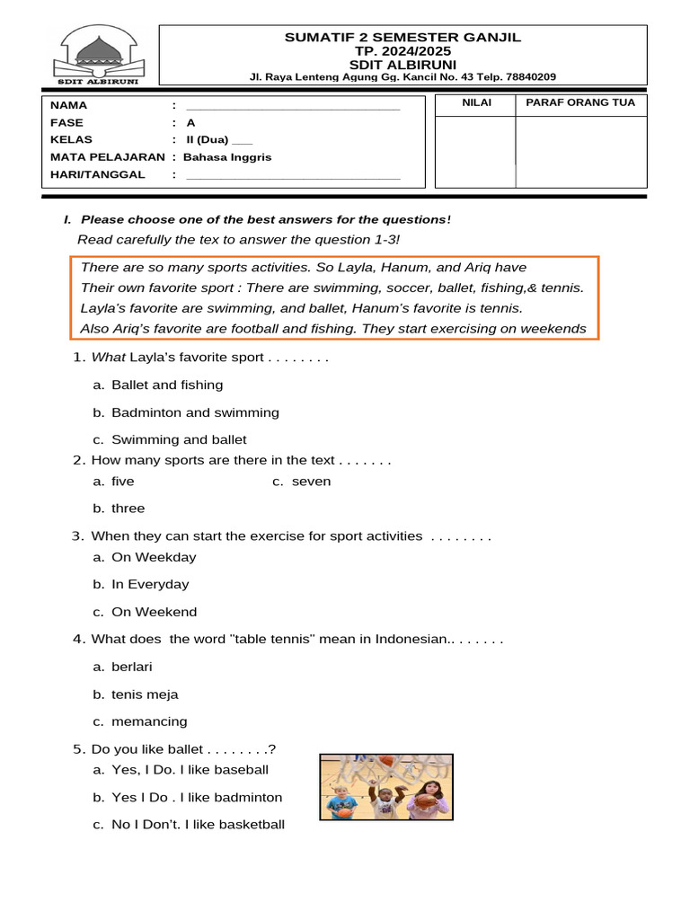 Sumatif II English Kls 2 | PDF