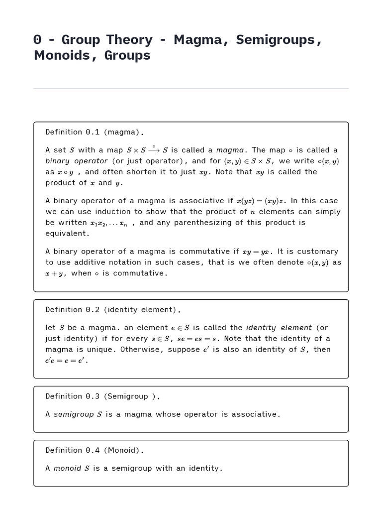 0 - Group Theory - Magma, Semigroups, Monoids, Groups | PDF